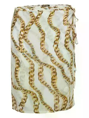 Roberto Cavalli Chain-print Silk Skirt - White