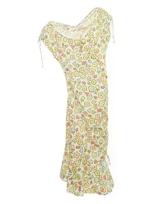 Moschino Asymmetrical Floral Print Midi Dress - Neutrals