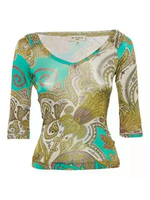 Etro Paisley Print V-neck T-shirt - Neutrals