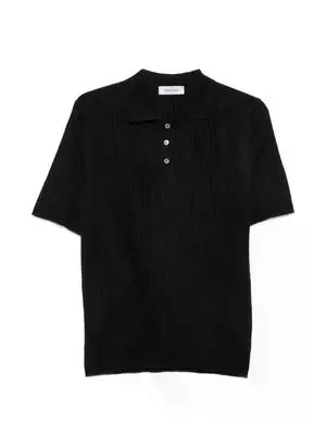 GRAN SASSO Ribbed-knit Short-sleeve Polo Shirt - Black