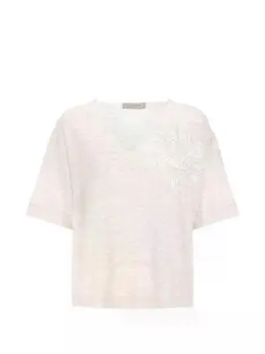 D.exterior Embroidered V-neck T-shirt - Neutrals