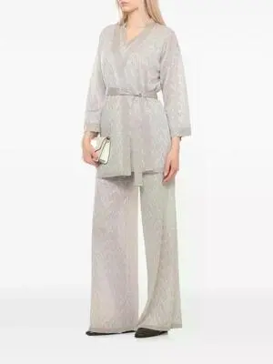 D.exterior Metallic-thread Belted Cardigan