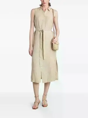 120% Lino Belted Sleeveless Midi Dress