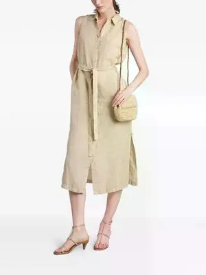 120% Lino Belted Sleeveless Midi Dress