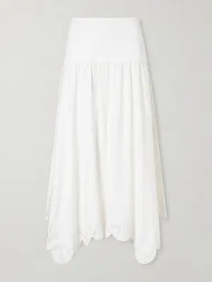 SIMKHAI SIMKHAI Heaven Embroidered Linen-Blend Midi Skirt