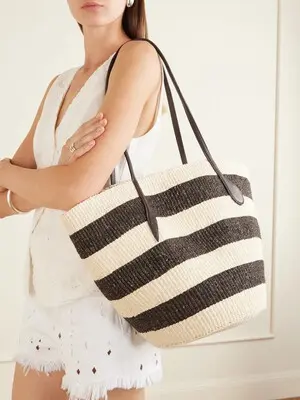 LIFFNER Striped Sisal Tote With Leather Trim - Neutrals