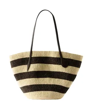 LIFFNER Striped Sisal Tote With Leather Trim - Neutrals