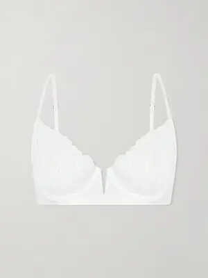Kiki De Montparnasse Fleur Veloutes Embroidered Mesh Bra - Neutrals