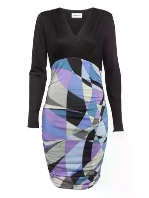 Emilio Pucci Geometric Print V-neck Long Sleeve Dress - Black