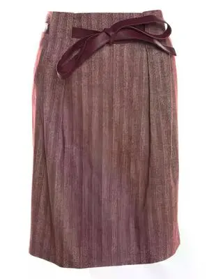 Escada Herringbone Leather Belt Midi Skirt - Red