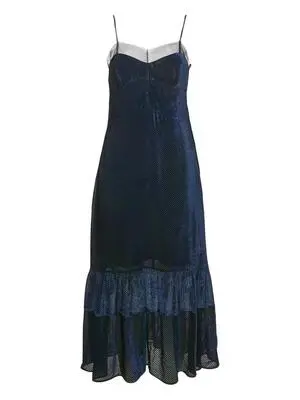 Fendi Velvet Dress With Diagonal Stripes And Flounce Detail - Blue