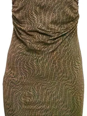 Fendi Ruched Monogram Strapless Dress