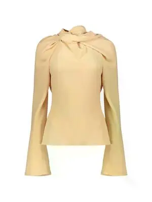 ELLERY Knotted Neck Flared Sleeve Top - Neutrals