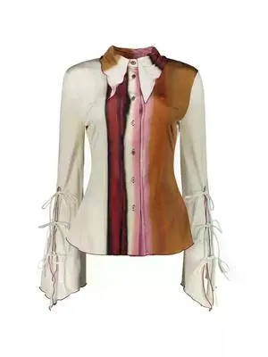 ELLERY Striped Tie-sleeve Blouse - White