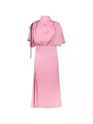 ELLERY Draped-collar Side-slit Midi Dress - Pink