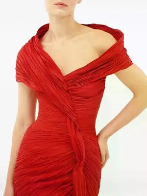 MARMAR HALIM Plissé Effect Off-the-shoulder Mermaid Gown