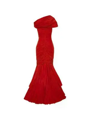 MARMAR HALIM Plissé Effect Off-the-shoulder Mermaid Gown