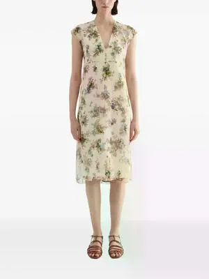 JIL SANDER Silk Floral Print Dress - Neutrals