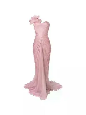 IRIS SERBAN Elisabeth Ruched Maxi Dress With Flower Detail