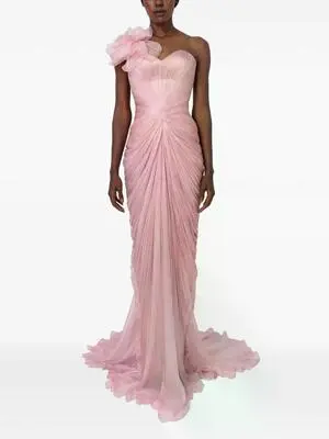 IRIS SERBAN Elisabeth Ruched Maxi Dress With Flower Detail