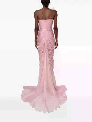 IRIS SERBAN Elisabeth Ruched Maxi Dress With Flower Detail