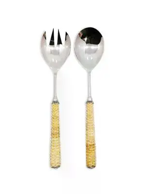 LES-OTTOMANS Woven Rattan Server Set - Silver