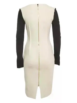 Roland Mouret Cream Crepe Dress With Black Paneled Sleeves And Bow Detail