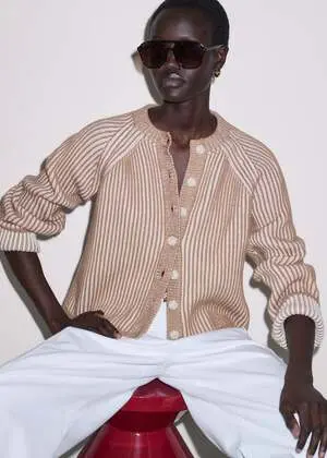 ME+EM Ribbed Knit Cardigan - Camel/soft White