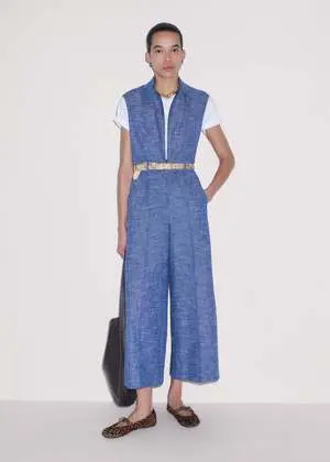 ME+EM Wide Leg Cropped Jumpsuit - Blue Multi