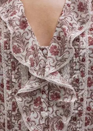 ME+EM Cotton Printed Ruffle Blouse