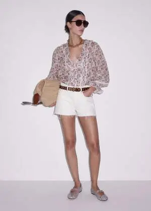 ME+EM Cotton Printed Ruffle Blouse