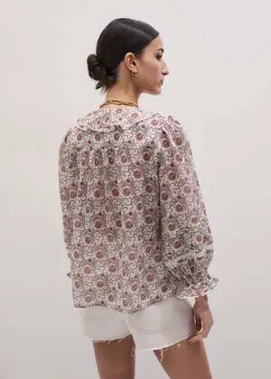 ME+EM Cotton Printed Ruffle Blouse