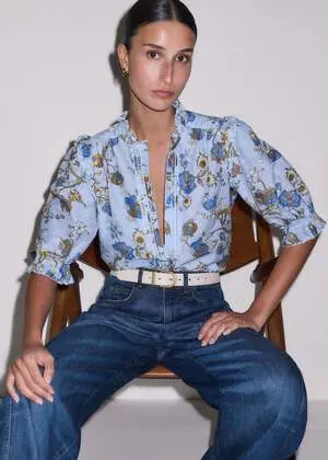 ME+EM Floral Garden Print Silk Cotton Blouse