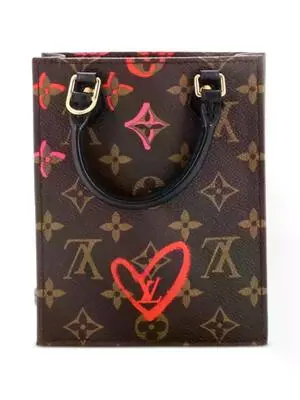 LOUIS VUITTON Petit Sac Plat Bag Limited Edition Fall In Love Monogram Canvas Tote Bag - Brown
