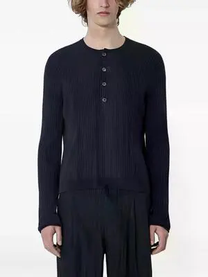 Our Legacy Ribbed Knit Henley Sweater - Black
