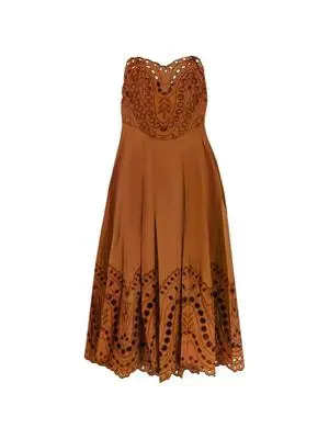 Charo Ruiz Ibiza Broderie Anglaise Strapless Midi Dress - Brown