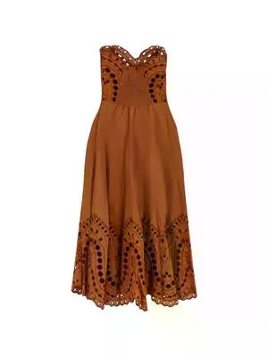 Charo Ruiz Ibiza Broderie Anglaise Strapless Midi Dress - Brown