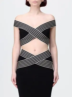 Elisabetta Franchi Cropped Jersey Top With Boat Neckline - Black