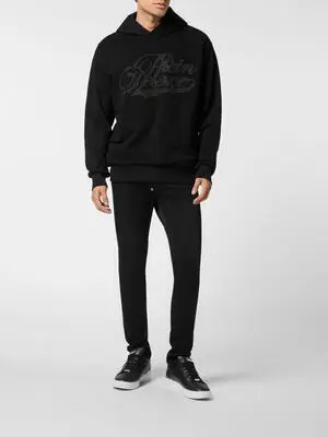 Philipp Plein Cotton Hoodie With Logo And Rhinestones