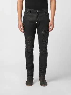 Philipp Plein Skinny Fit Distressed Denim Jeans - Black