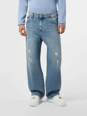 Philipp Plein Wide-leg Distressed Jeans - Sky Blue