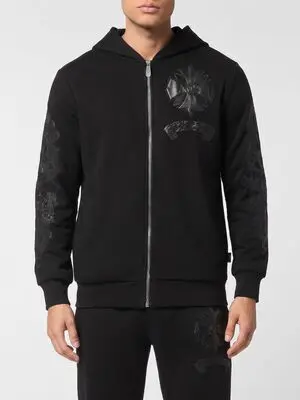 Philipp Plein Cotton Hoodie With Leather Logo