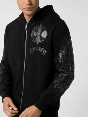 Philipp Plein Cotton Hoodie With Leather Logo
