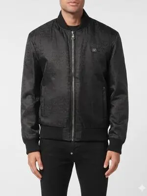 Philipp Plein Nylon Bomber Jacket With Hexagon Logo - Black