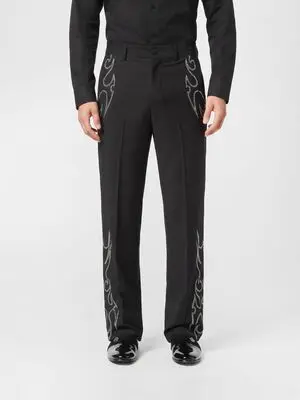 Philipp Plein Tailored Wool Trousers With Stud Embellishments - Black