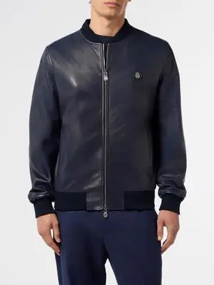 BILLIONAIRE Nappa Leather Bomber Jacket - Navy