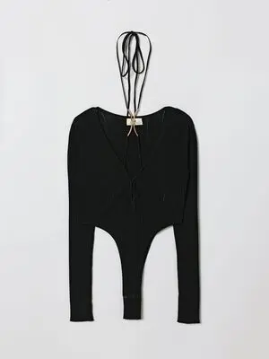 Elisabetta Franchi Ribbed Viscose Blend Long Sleeve Bodysuit