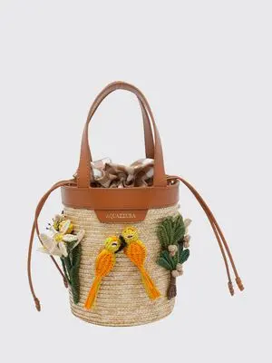 AQUAZZURA Woven Mini Bucket Bag With Embellishments