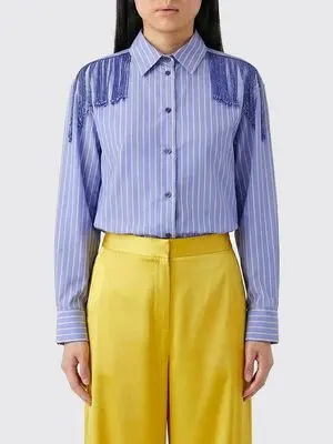 Andamane Striped Cotton Shirt With Embellished Fringes - Gnawed Blue