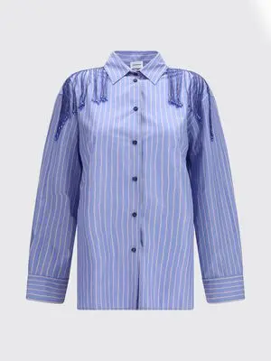 Andamane Striped Cotton Shirt With Embellished Fringes - Gnawed Blue